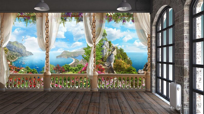 Ancient Terrace Wallpaper, Old Town Removable Wallpaper, Landscape View ...