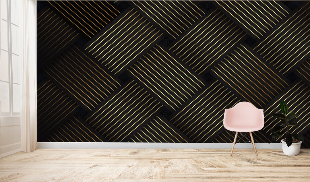 Gold Luxury Wallpaper Gold Strip Wall Design Peel N Stick - Etsy