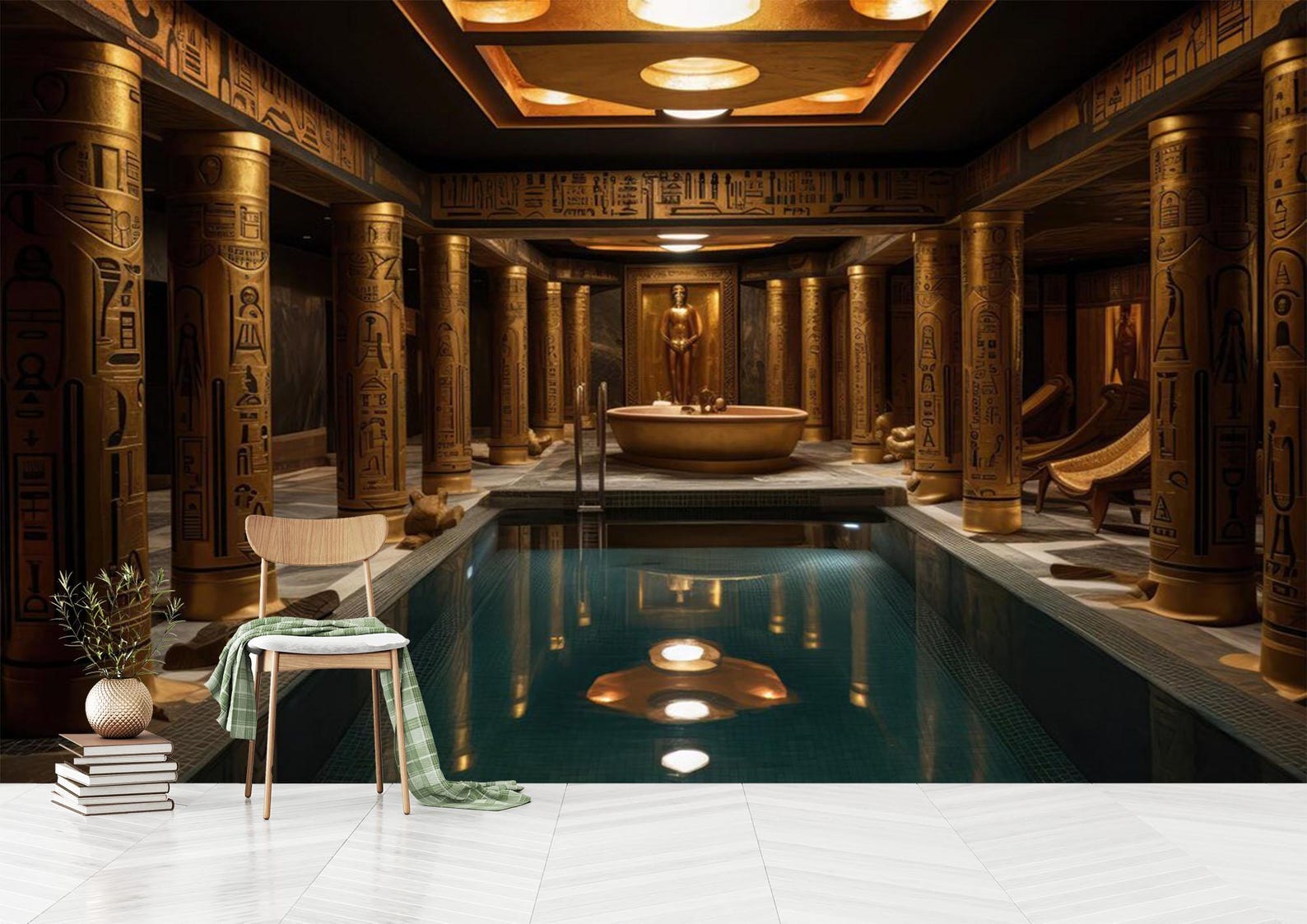 Egyptian Pool Themed Wallpaper,egyptian Hieroglyphs Engravings Wall ...