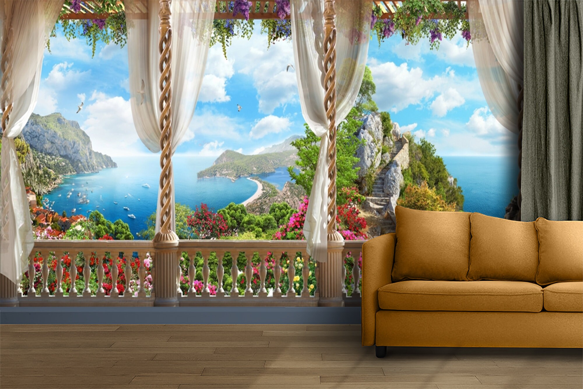 Ancient Terrace Wallpaper, Old Town Removable Wallpaper, Landscape View ...