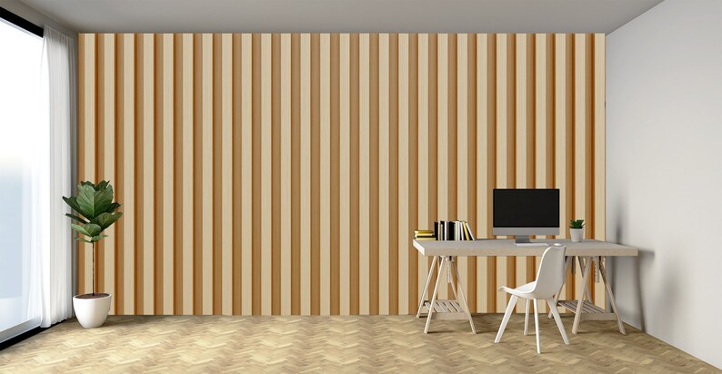 Vertical Oak Panels Wallpaper, 3D Wood Panels Wall Art, Wall Decoration ...
