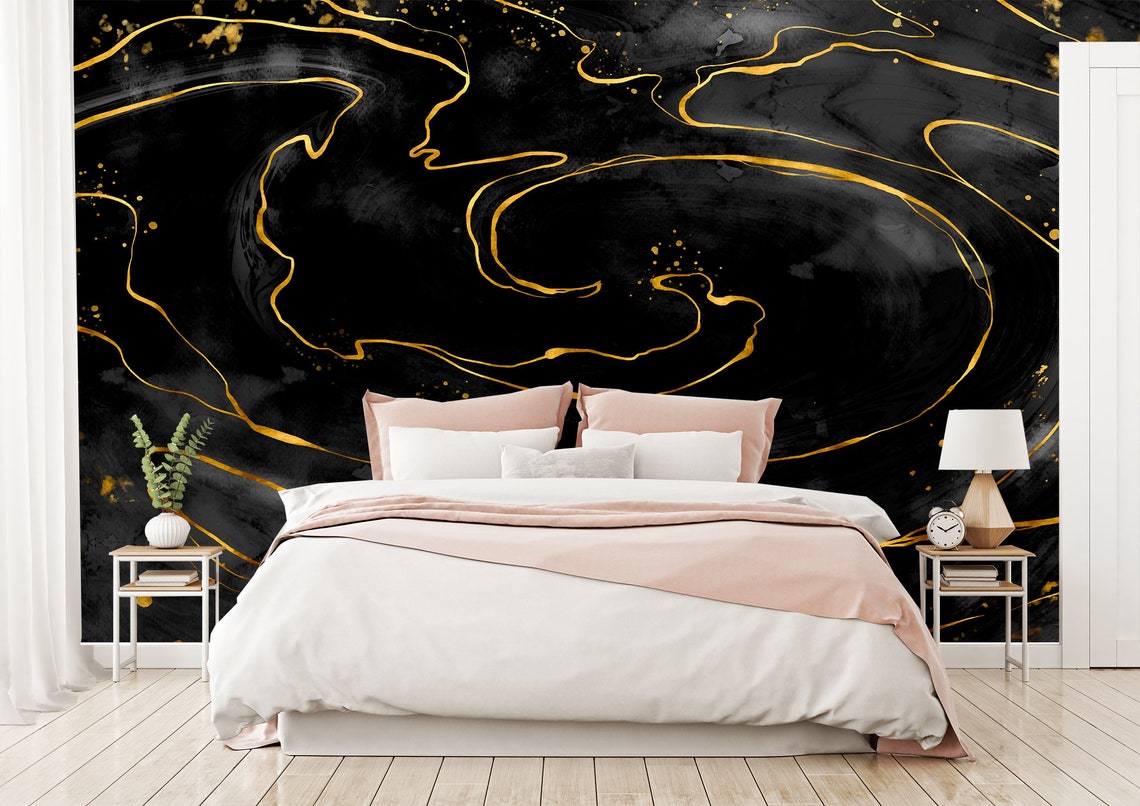 Black and Gold Wallpaper Gold and Black Wallpaper Wallpaper - Etsy