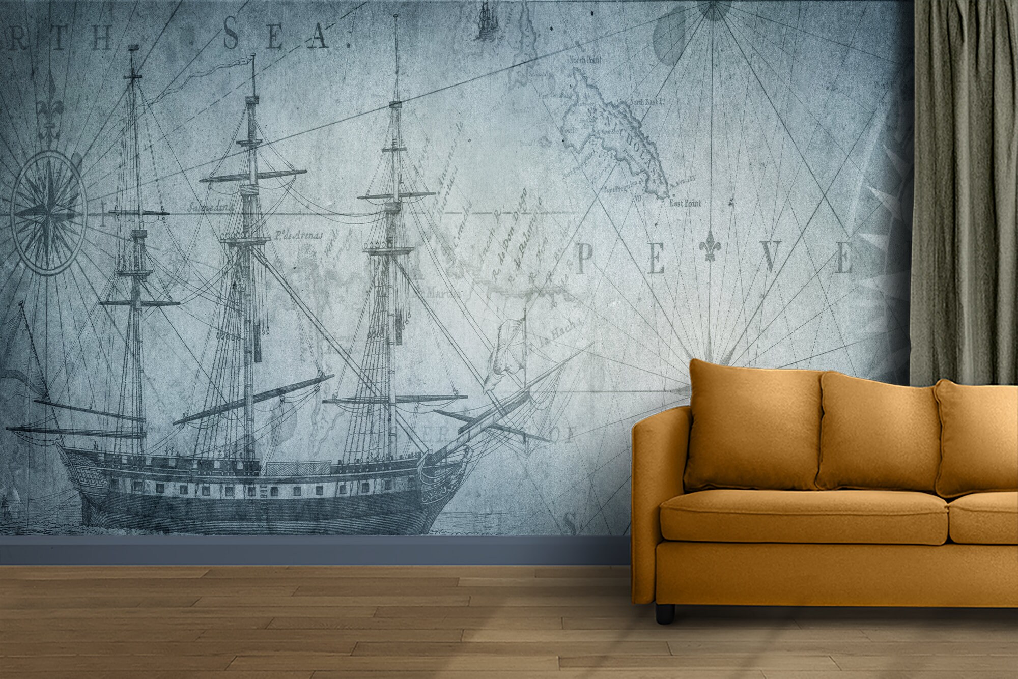 Sailboat Ocean Peel and Stick Wallpaper, Nautical Boat Themed Self ...