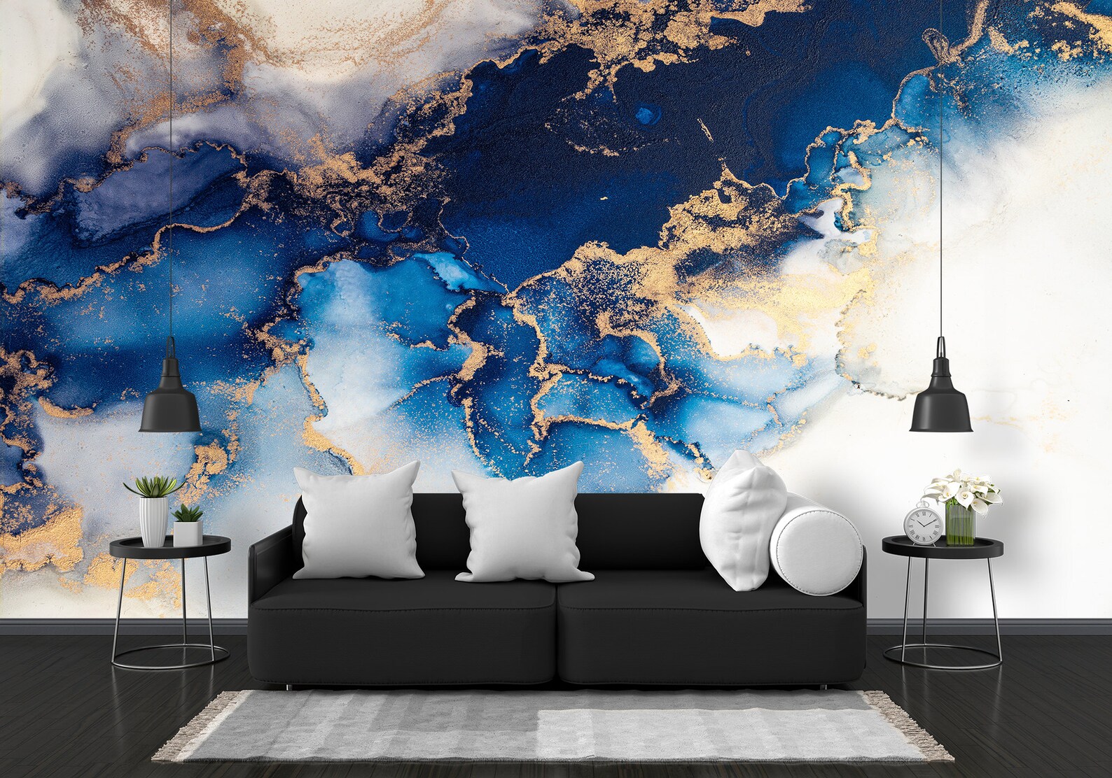 Blue Marble Pattern Wallpaper,gold Dust Luxury Marble Wall Decor Peel ...