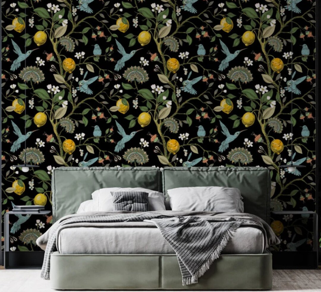 Lemon Tree Wallpaper, Watercolor Wallpaper, Vintage Floral Mural ...