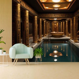 Egyptian Pool Themed Wallpaper,egyptian Hieroglyphs Engravings Wall ...