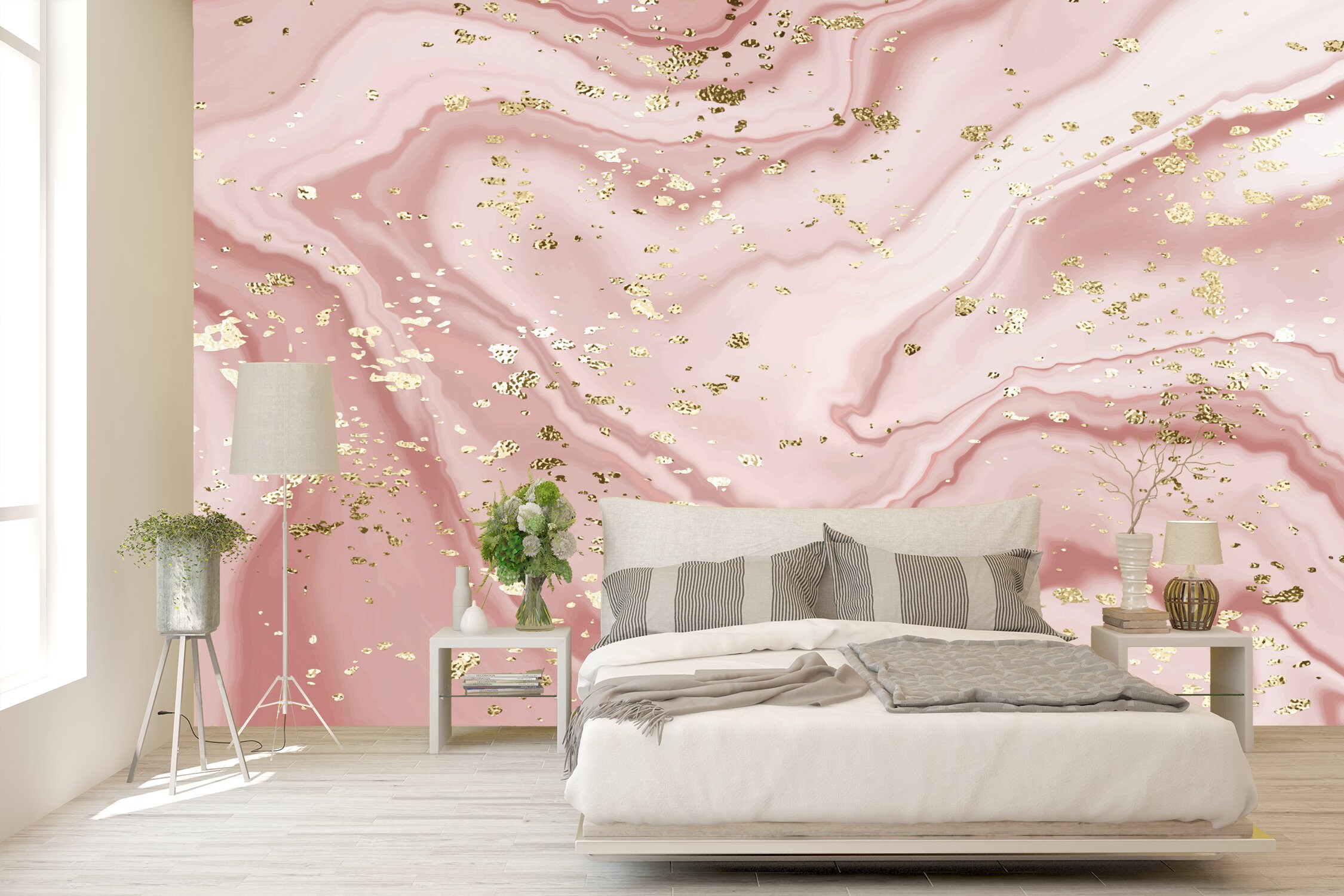 Pink Marble Peel and Stick Wallpaper, Pink Marble Wall Art Non-woven ...