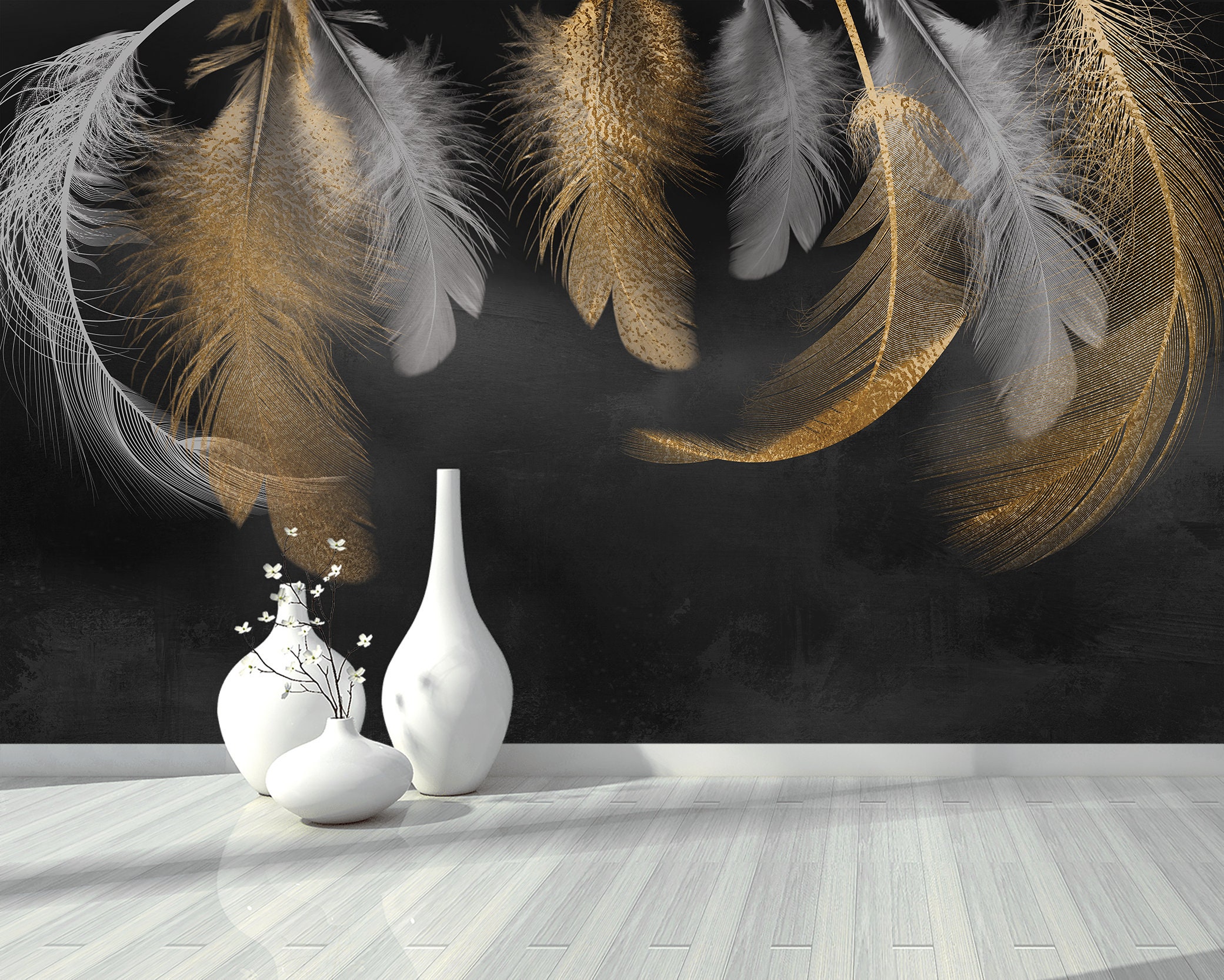 Feather Wallpaper Custom Mural 3D Home Decor Walls Painted - Etsy