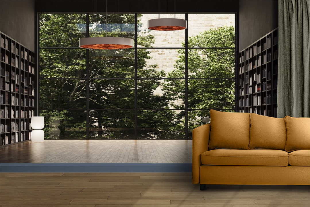 Faux Library Wallpaper, Large Window Library Wall Design, Self Adhesive ...