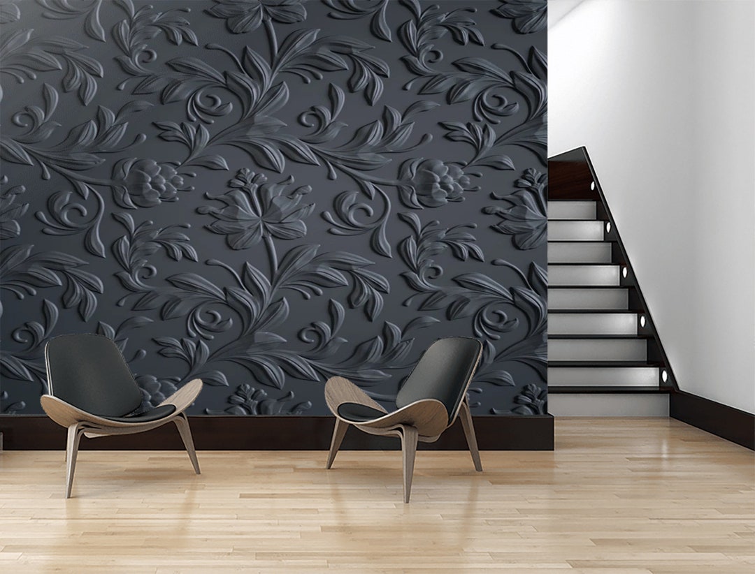 Embossed Pattern Floral Wallpaper, 3D Floral Design, Dark Floral ...