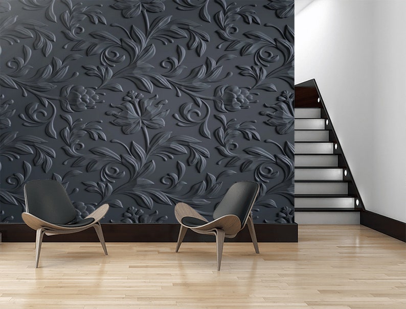 Embossed Floral Wallpaper, 3D Embossed Floral Design, Dark Colored ...