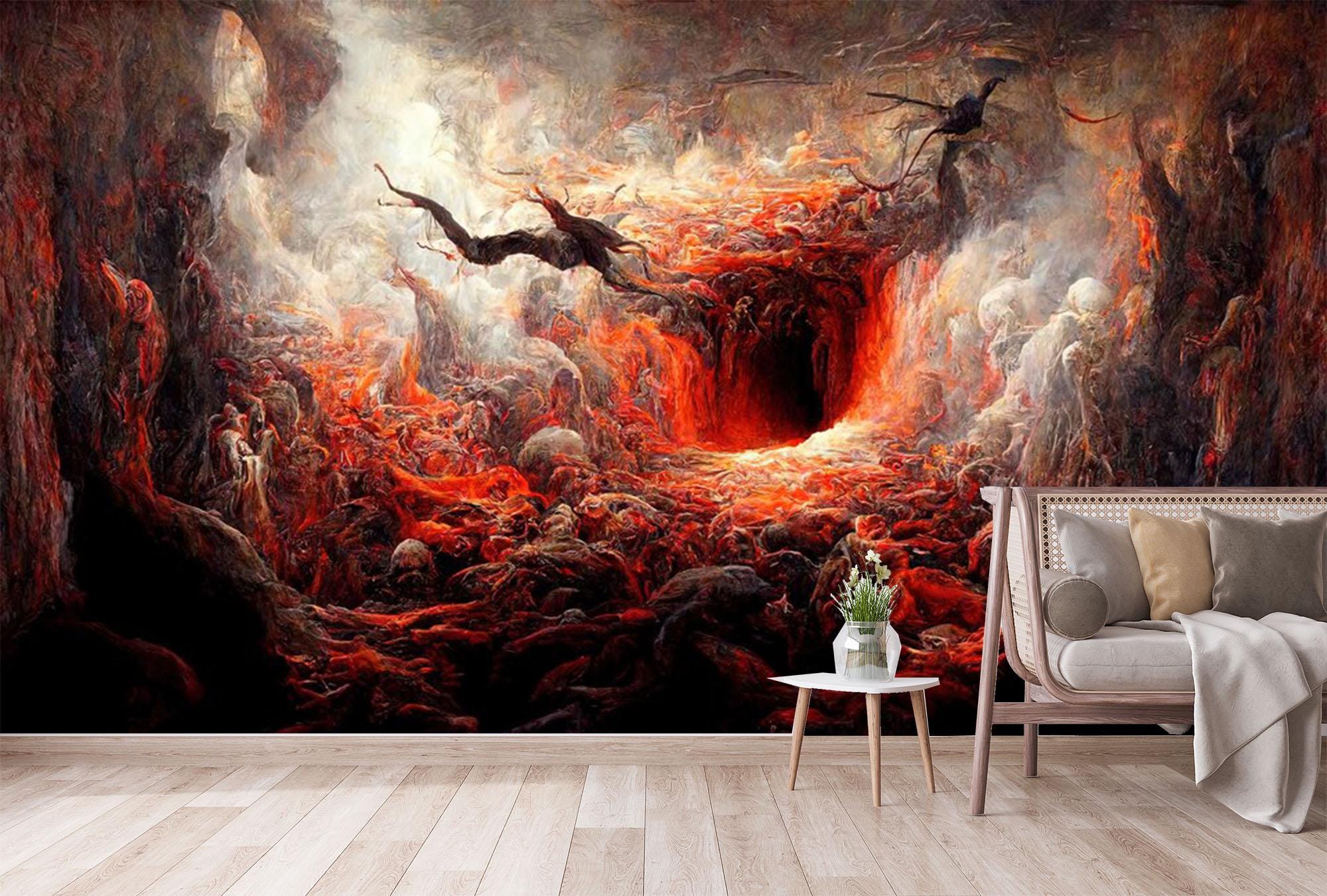 Hell Caves Wallpaper,hellfire Mural Design,souls Entering Hell,self ...