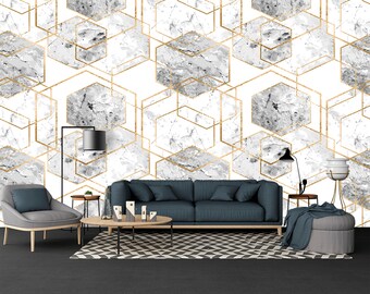 Gold Geometric Triangles, Self Adhesive Removable Wallpaper, Peel and ...