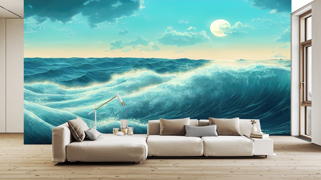 Blue Ocean Waves Wallpaper, Big Waves Wallpaper, Sea Waves Wall Art ...