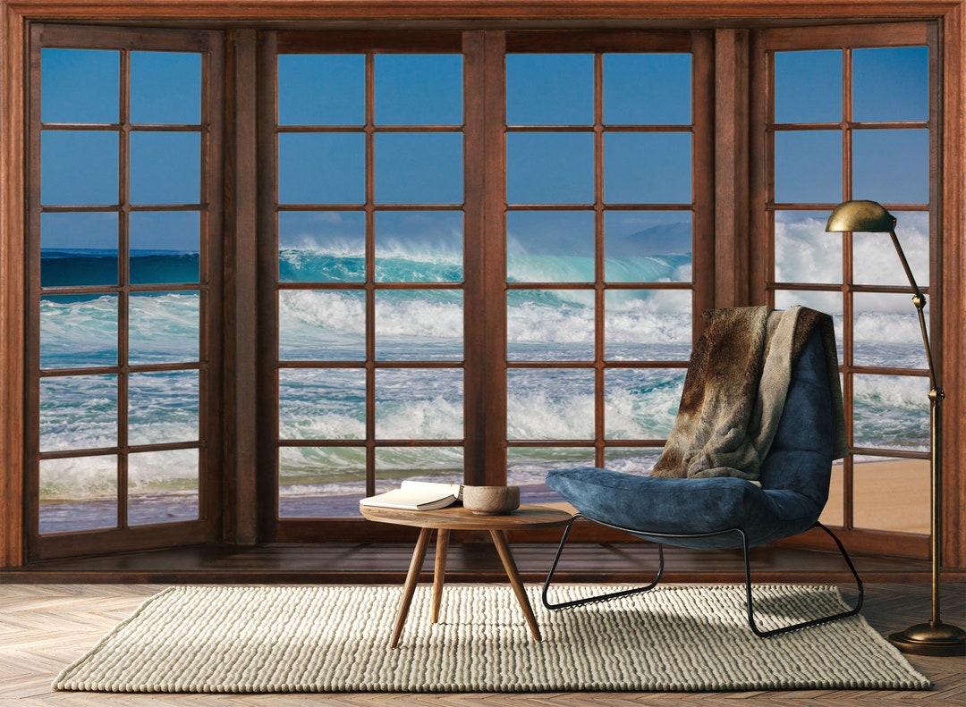 Sea View Fake Window Wallpaper,wave View Fake Window,realistic Window ...