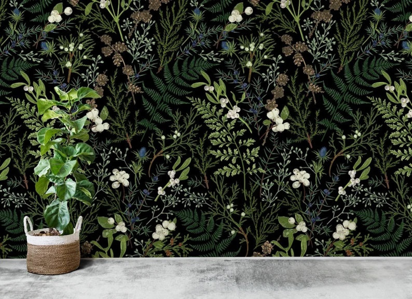 Matte Green Botanical Peel and Stick Wallpaper,matte Botanical Wall ...