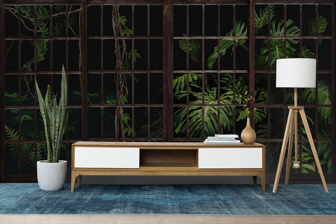 Fake Window Wallpaper, Tropical Window Wallpaper, Tropical Forest Wall ...