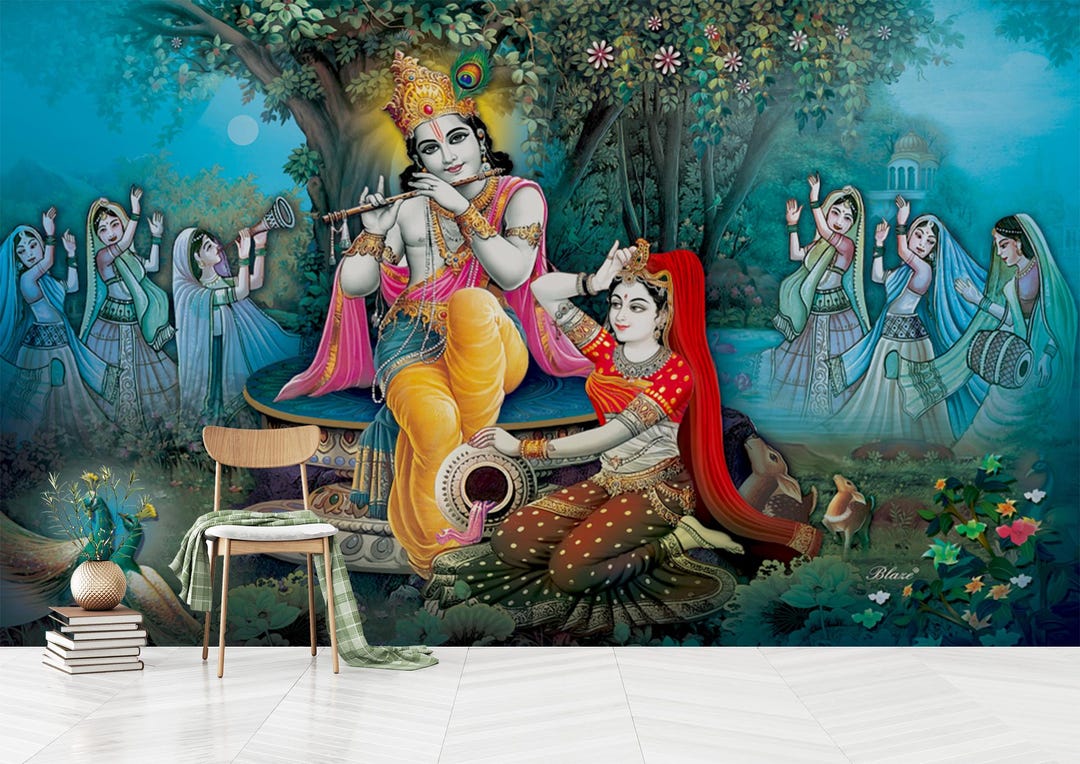 Radha and Krishna Wallpaper Peel and Stick, India Symbol of Divine Love ...