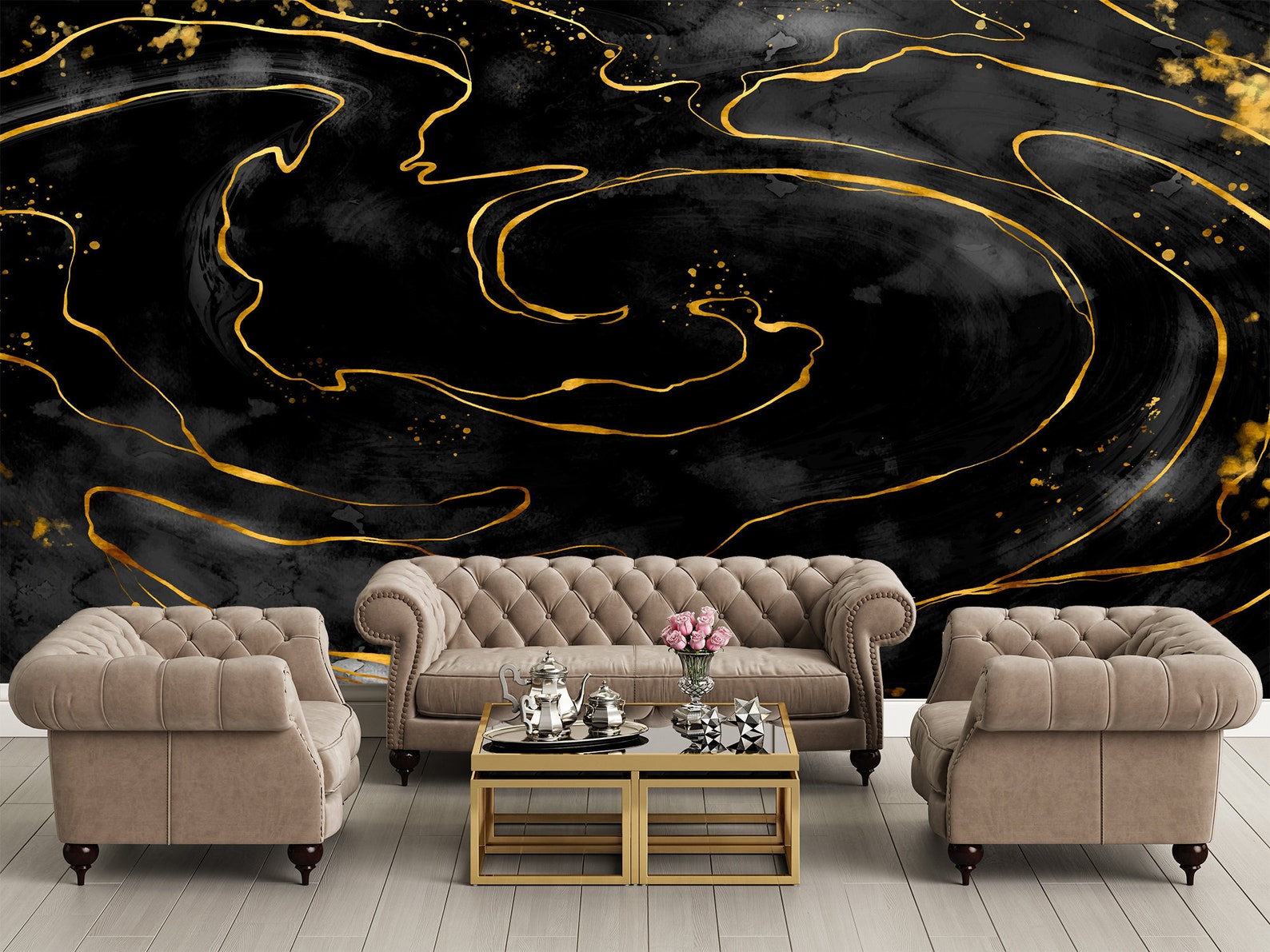 Black and Gold Wallpaper Gold and Black Wallpaper Wallpaper - Etsy