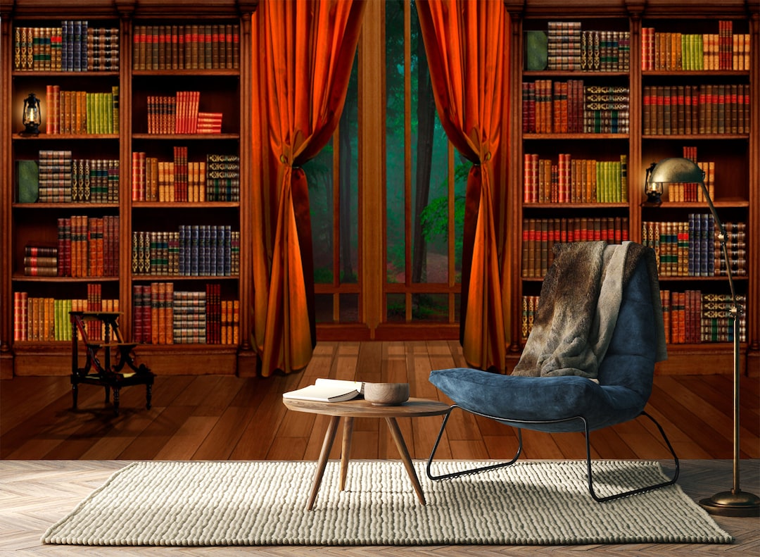 Faux Bookshelf Wallpaper, Library Wallpaper Peel and Stick, Historic ...