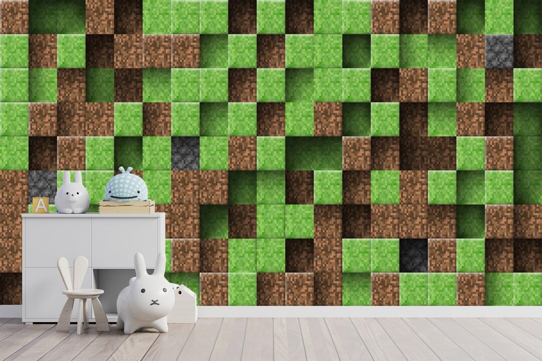 Pixel Game Wallpaper Peel and Stick,green Cubes Game Room Mural,nersury ...