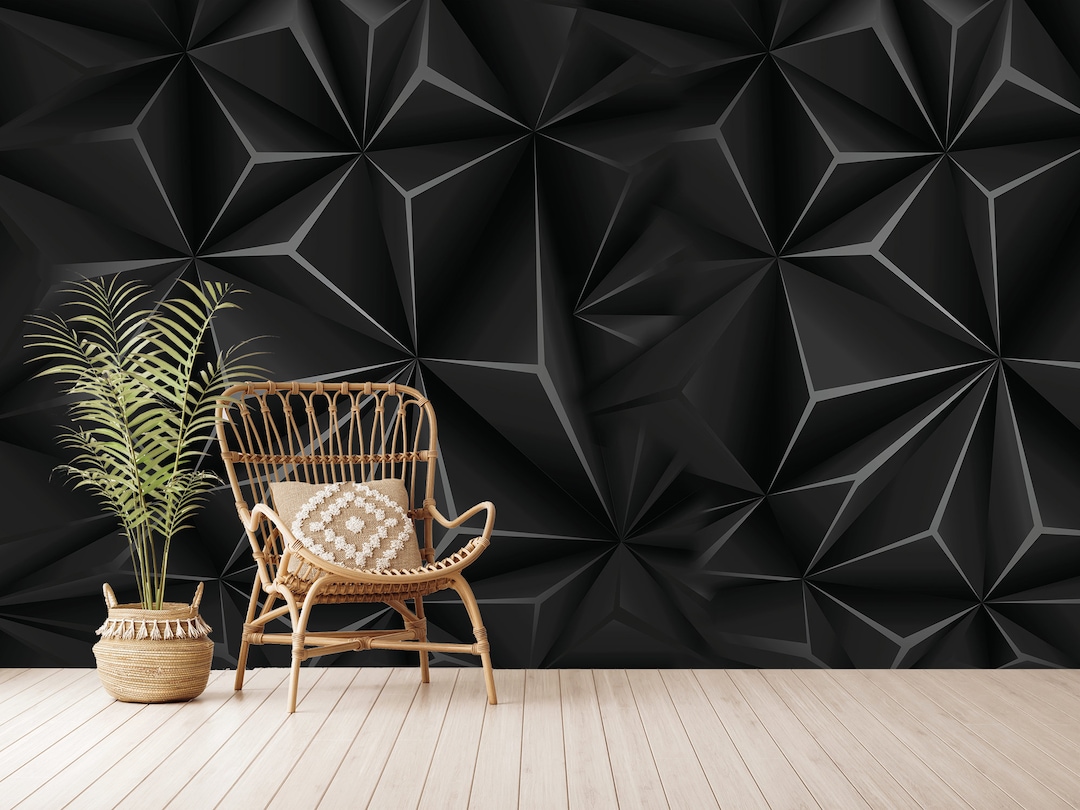 Triangle Wallpaper,polygon Shaped Modern Wall Art,black Triangle Design ...