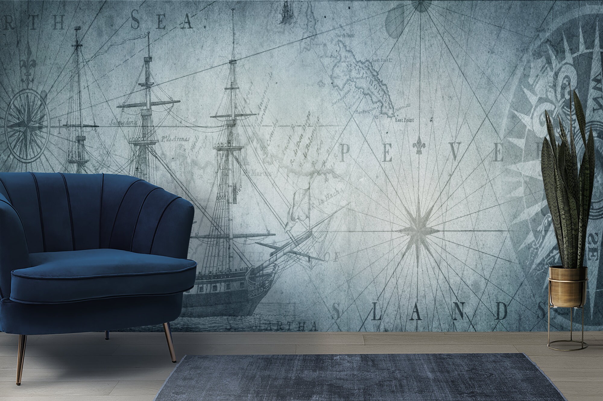 Sailboat Ocean Peel and Stick Wallpaper, Nautical Boat Themed Self ...