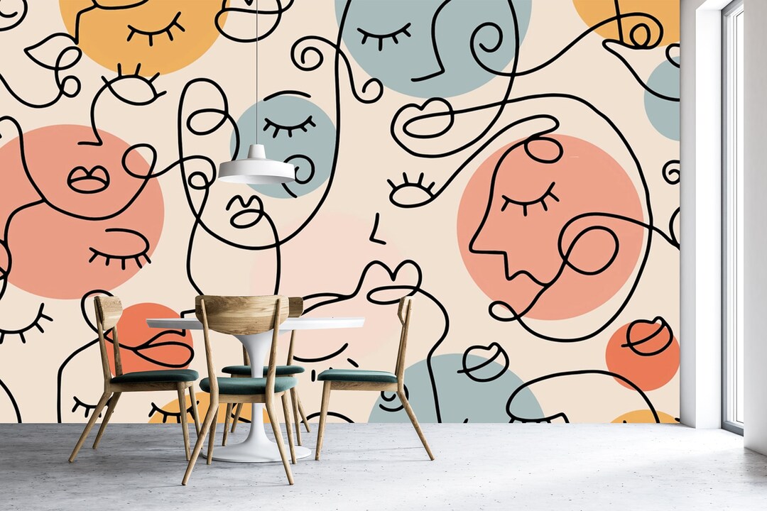 Face Wallpaper, Art Wallpaper, Peel and Stick, Cubism Style, Removable ...