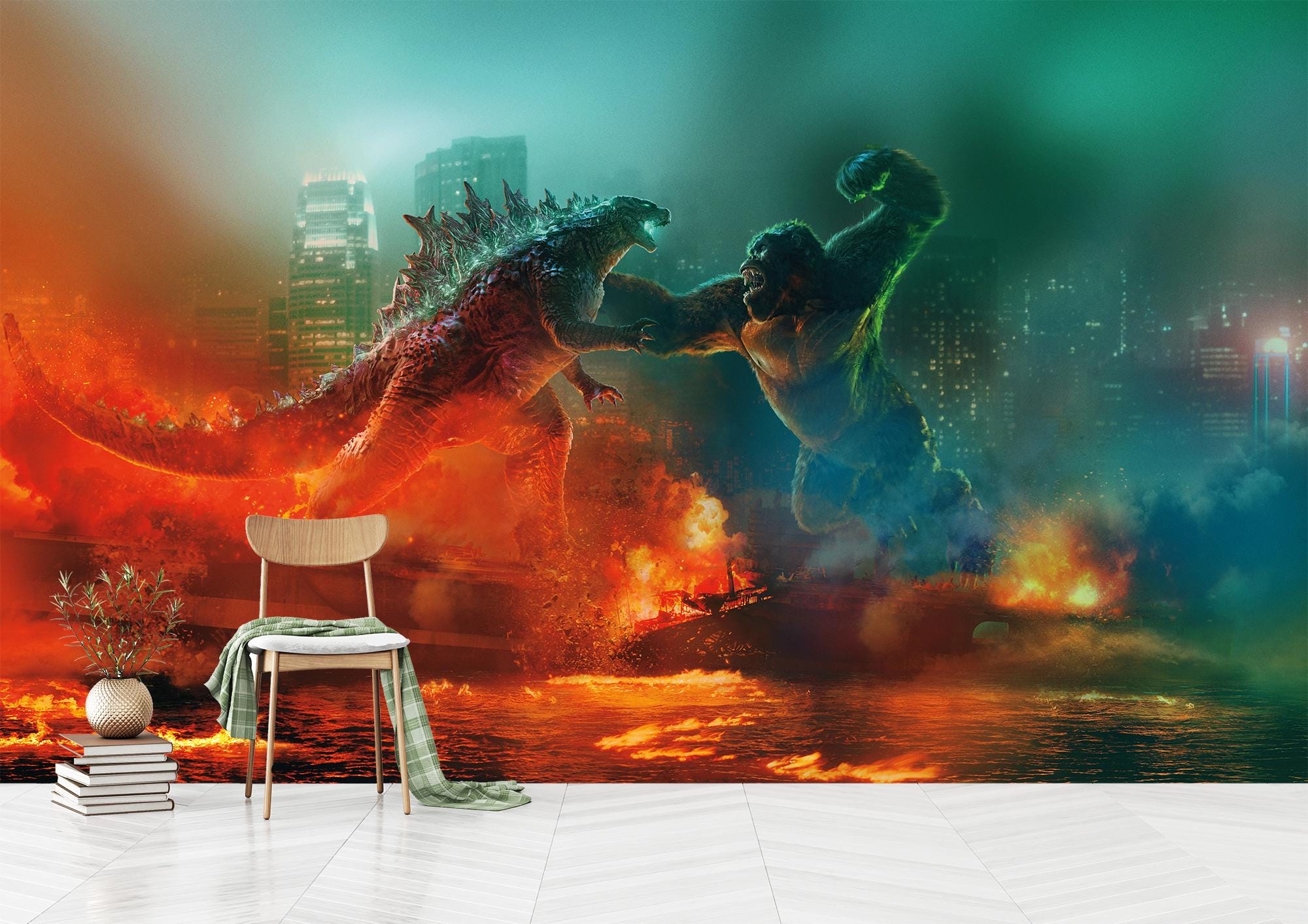 Godzilla Wall Mural Kong Wall Decor, Monster Mural, Kids Room Decor ...