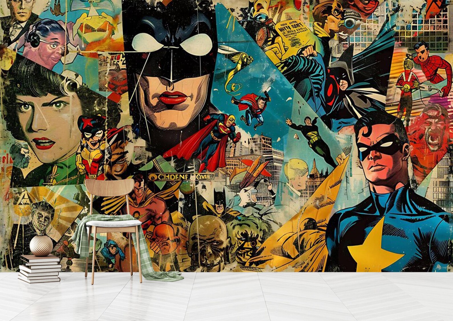 Pop Art Comic Superhero Wallpaper Peel and Stick, Collage Retro Vintage ...