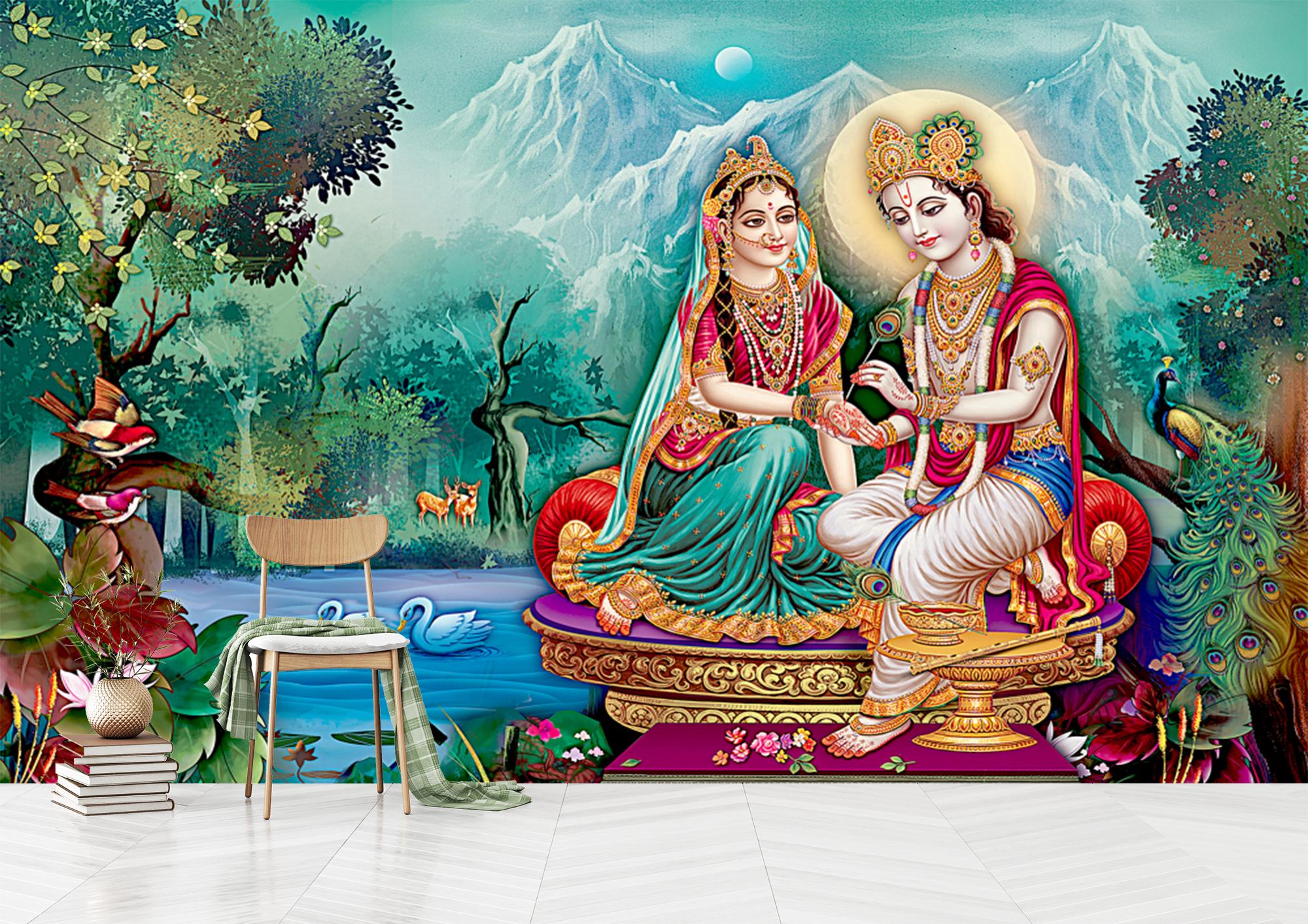 Radha and Krishna Wallpaper Peel and Stick,india Symbol of Divine Love ...