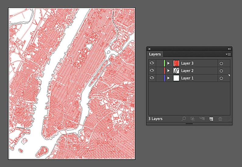 Digital Layered Map of Manhattan - Etsy