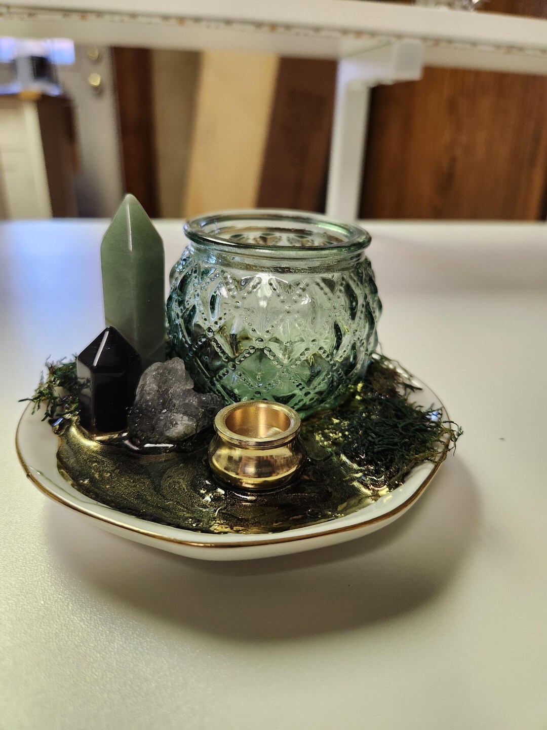 Altar Tray With Green Adventurine, Obsidian and Smokey Quartz - Etsy
