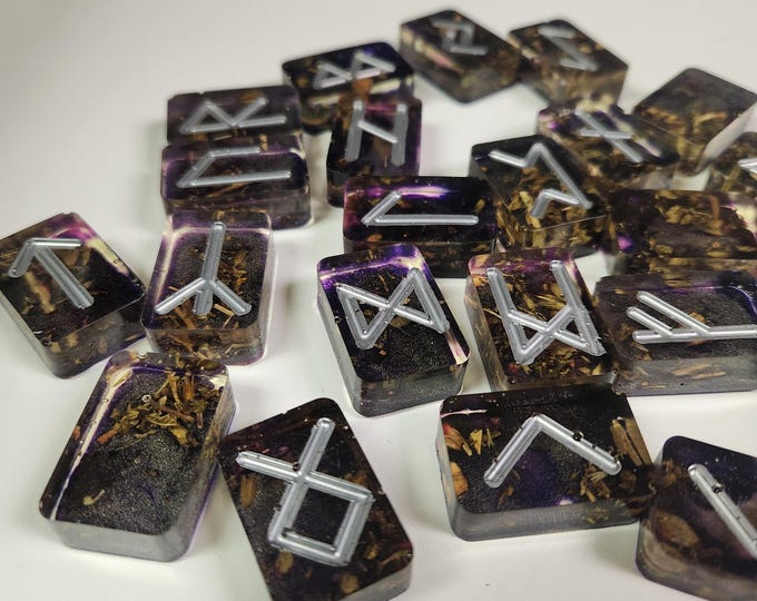 Pink and Purple 13 Herb Elder Futhark Resin Runes - Etsy