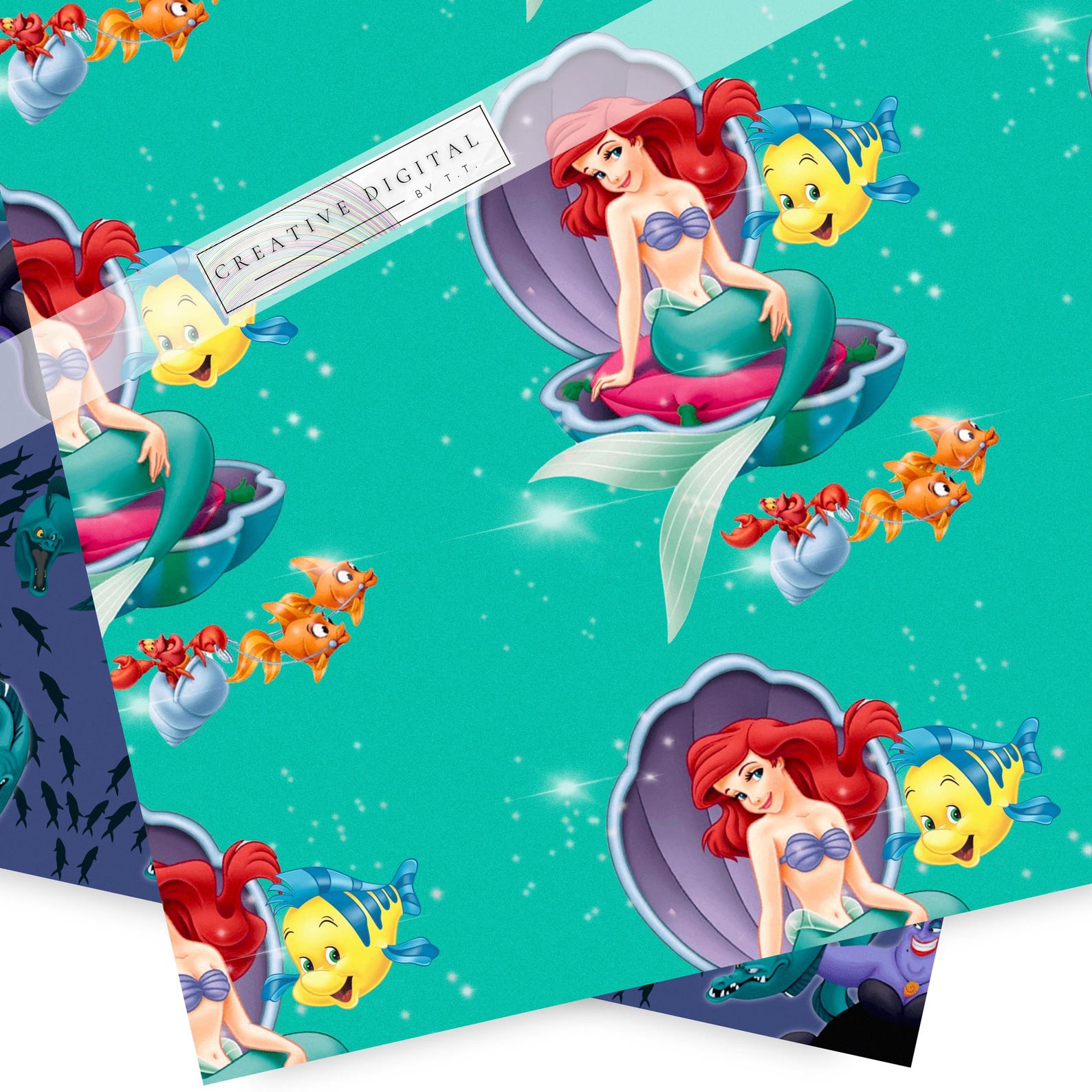Little Mermaid Digital Paper, Ariel PNG Clipart, Little Mermaid PNG ...