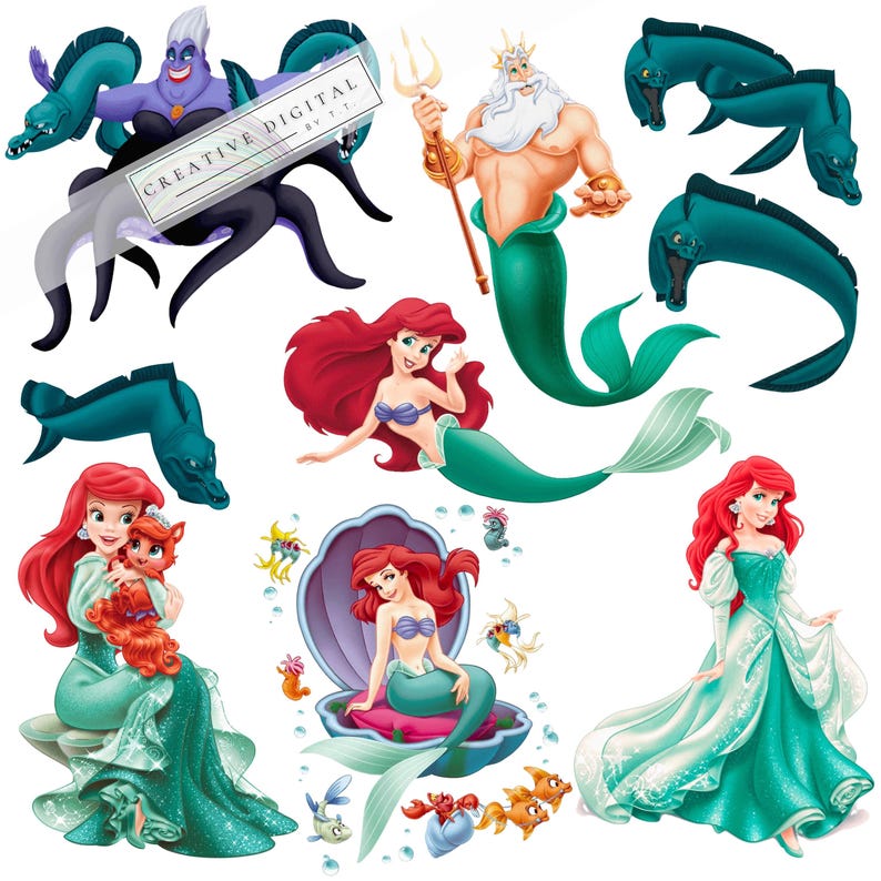 Little Mermaid Digital Paper, Ariel PNG Clipart, Little Mermaid PNG ...