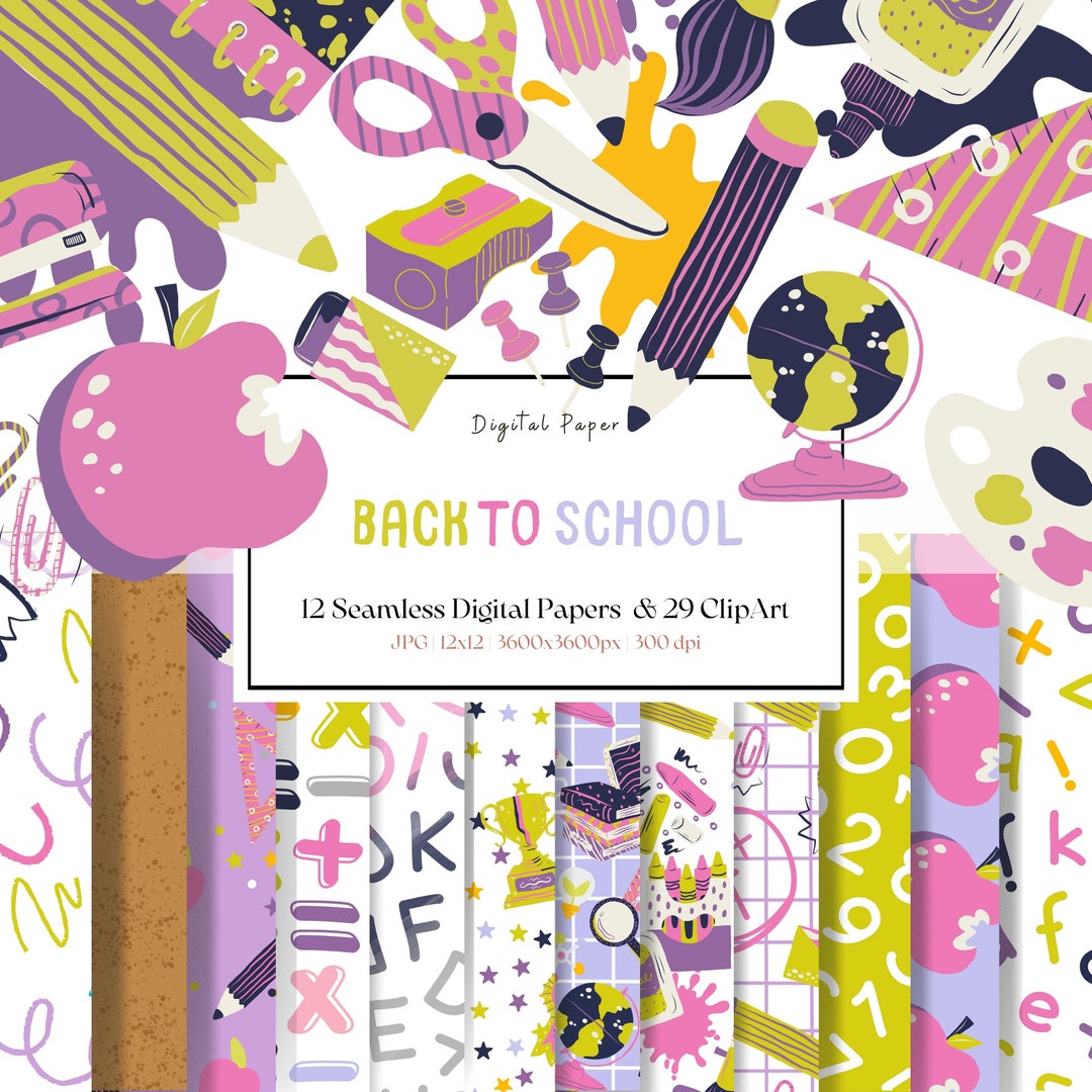 Back to School Digital Paper, Back to School Clipart, Teacher Graphics ...