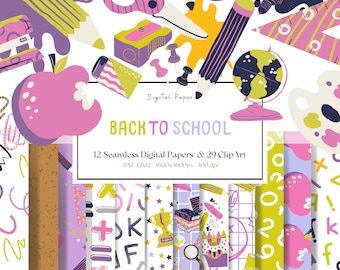 Back to School Digital Paper, Back to School Clipart, Teacher Graphics ...