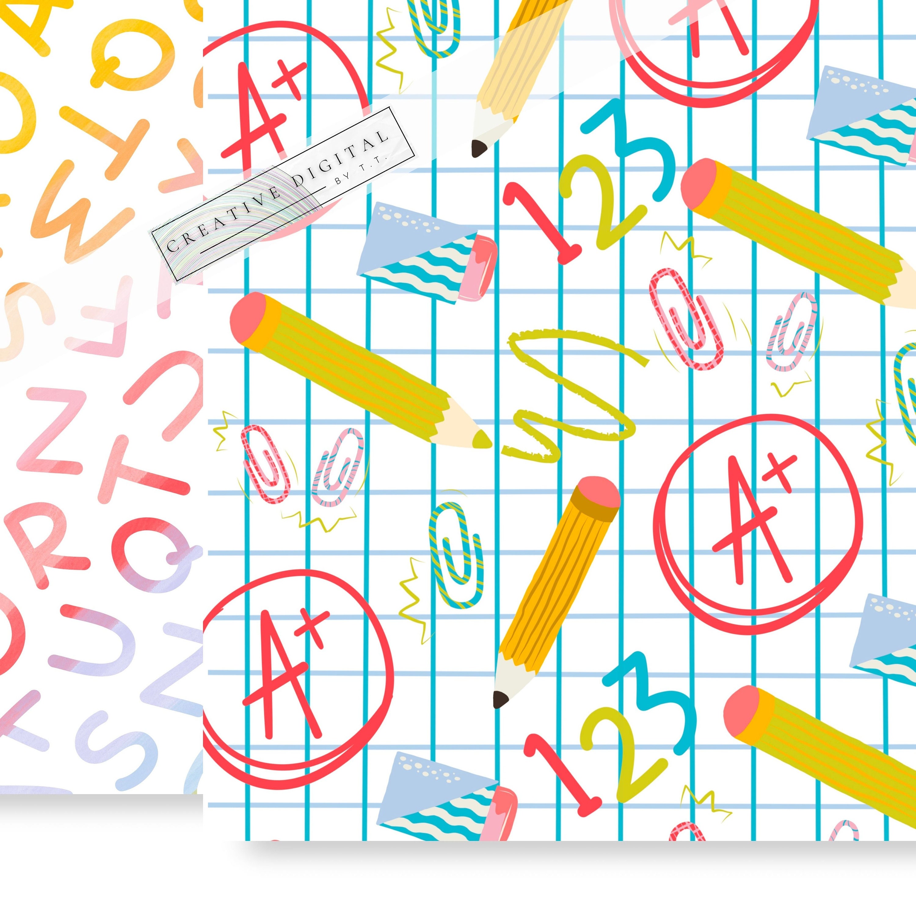 Back to School Digital Paper, Back to School Clipart, Teacher Graphics ...