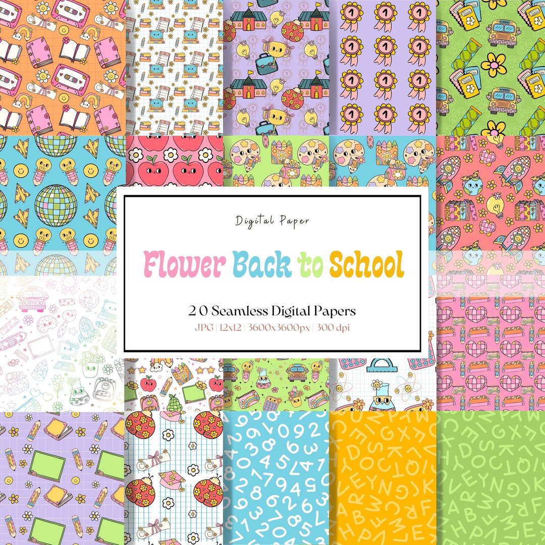 20 Flower Back to School Digital Paper, Classroom Backgrounds, Teacher ...