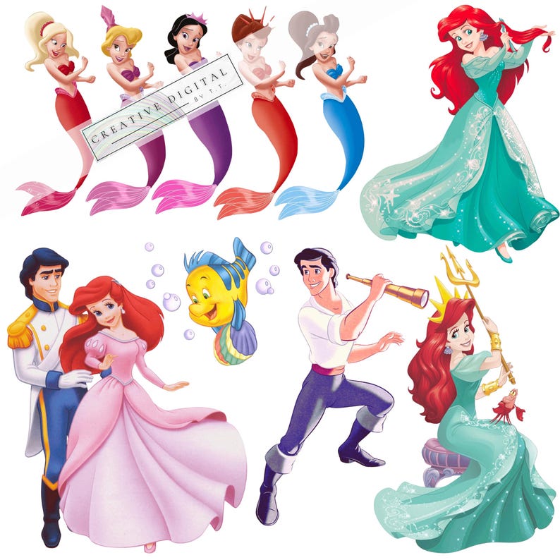 Little Mermaid Digital Paper, Ariel PNG Clipart, Little Mermaid PNG ...