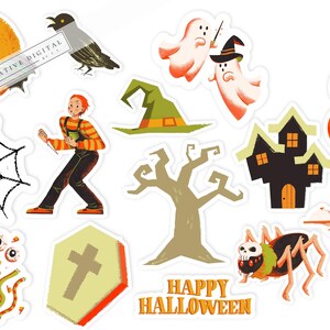 36 Happy Halloween Clipart, Hand Drawn Spooky Halloween Stickers ...