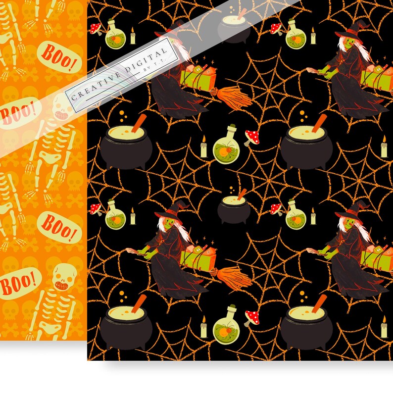 20 Happy Halloween Digital Paper, Hand Drawn Spooky Halloween ...