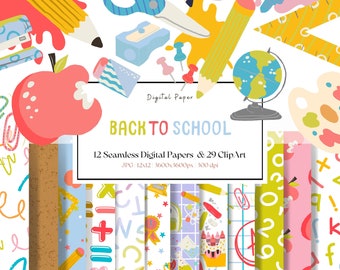 Back to School Digital Paper, Back to School Clipart, Teacher Graphics ...