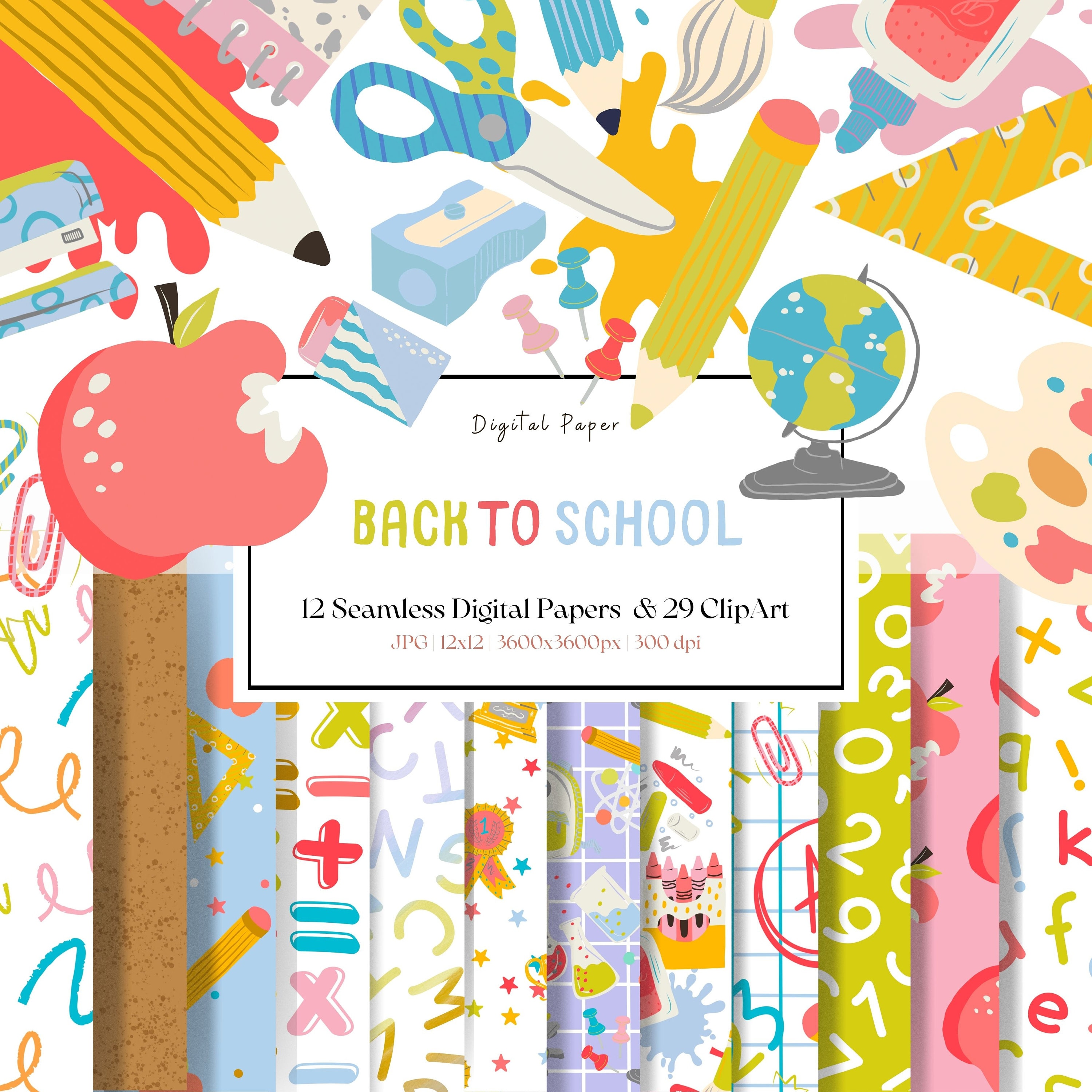 Back to School Digital Paper, Back to School Clipart, Teacher Graphics ...
