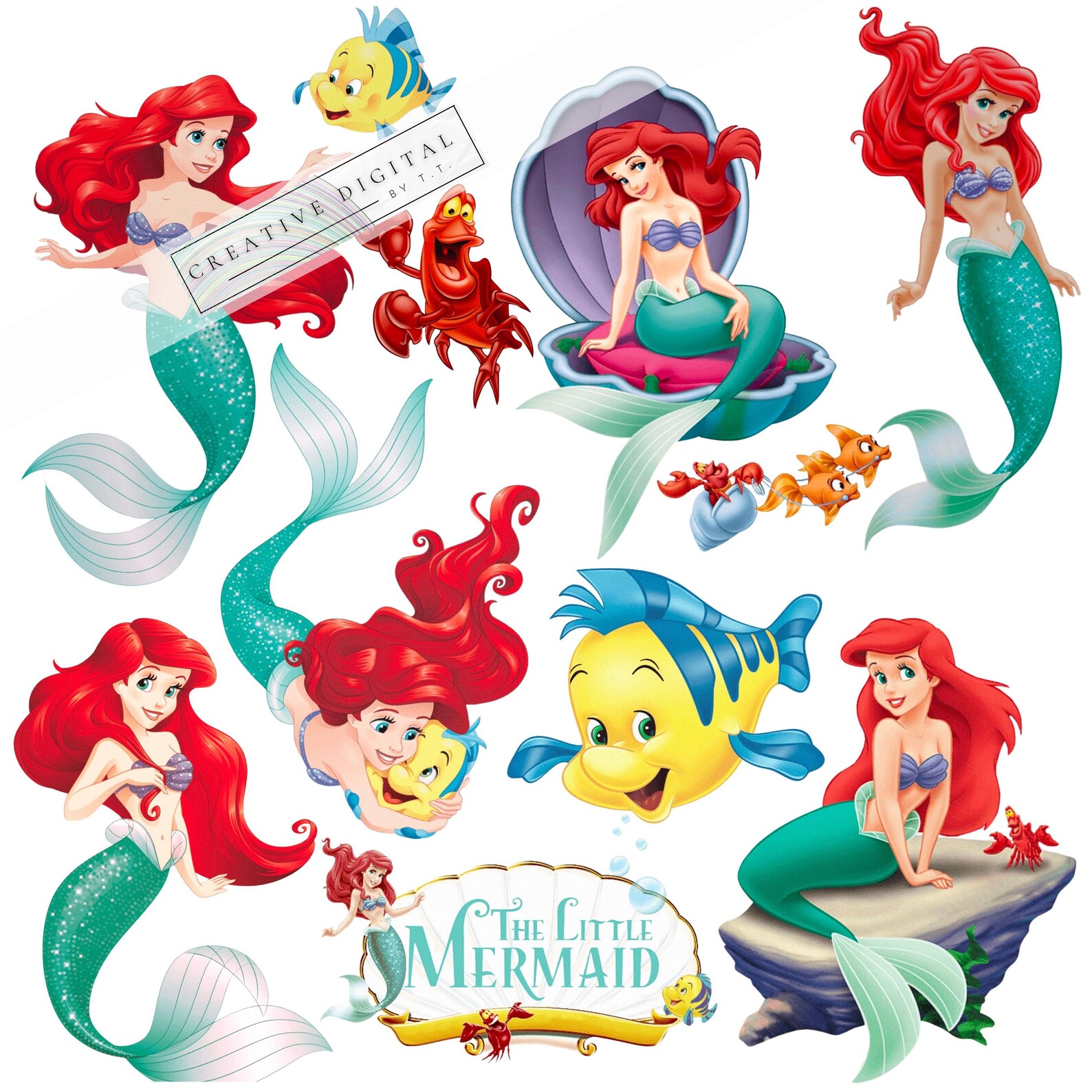 Little Mermaid Digital Paper, Ariel PNG Clipart, Little Mermaid PNG ...
