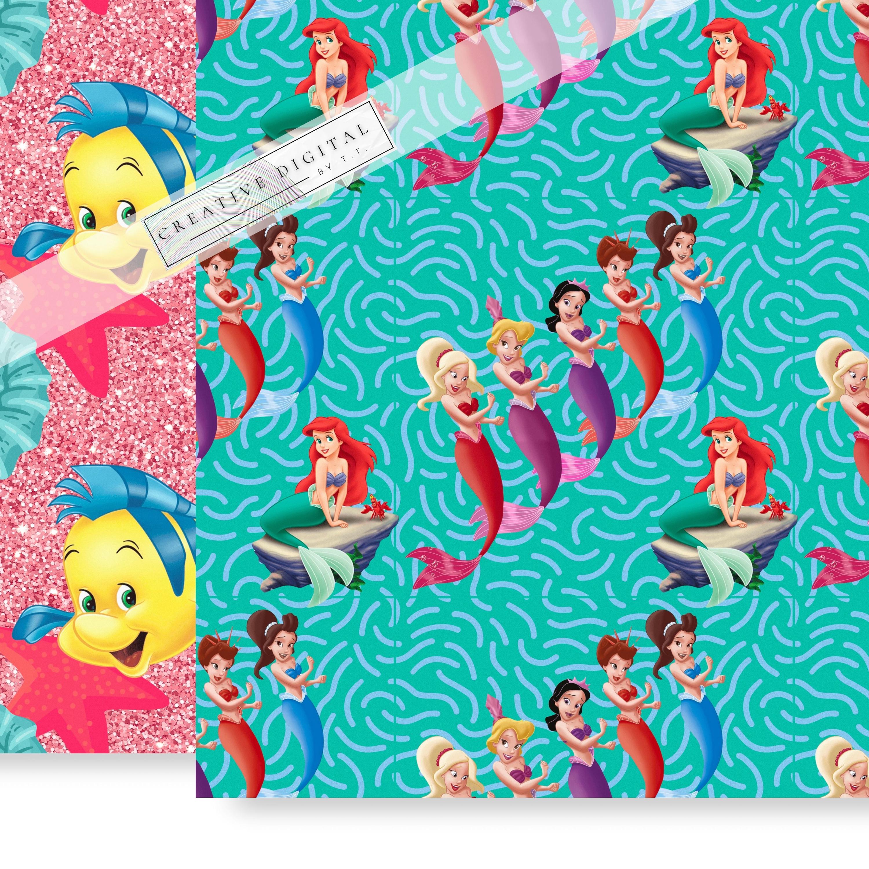 Little Mermaid Digital Paper, Ariel PNG Clipart, Little Mermaid PNG ...
