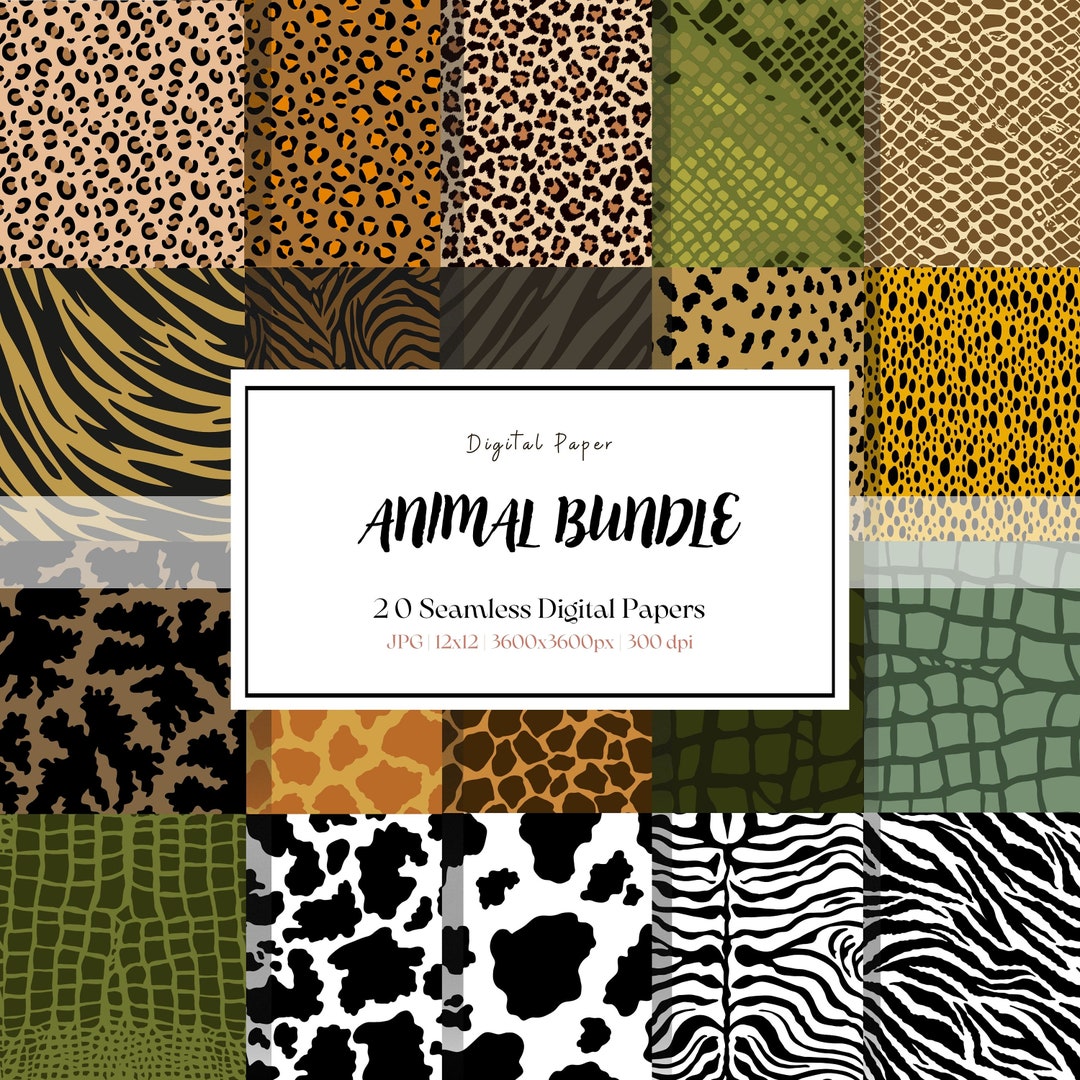 20 Animals Print Digital Paper Bundle, Leopard,tiger,zebra,giraffe,cow ...