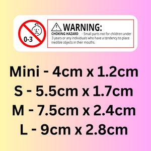 Small Parts Warning Stickers - Not Suitable for Children Under Three ...