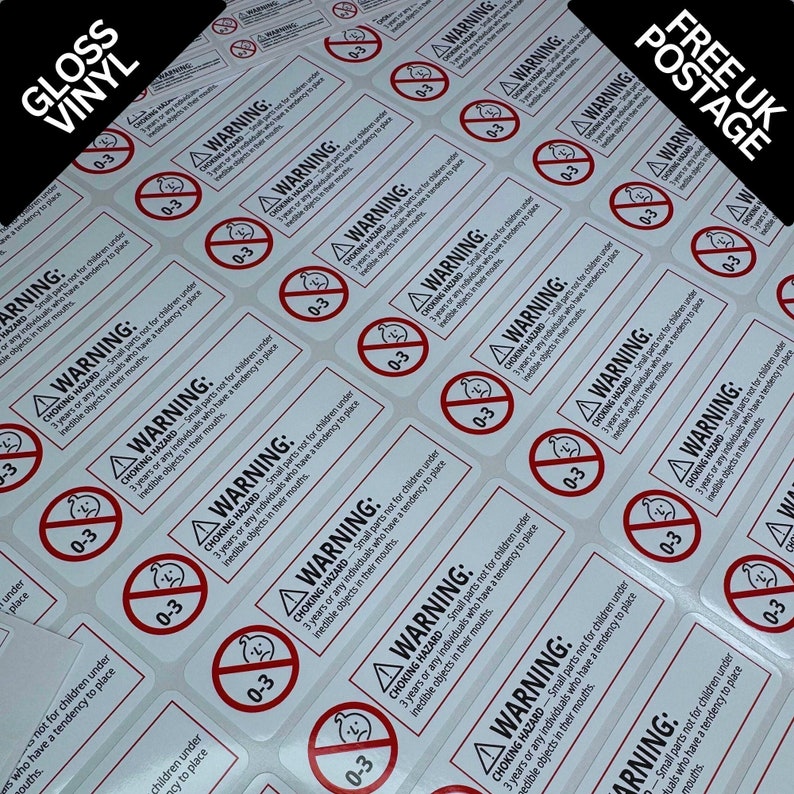 Small Parts Warning Stickers - Not Suitable for Children Under Three ...